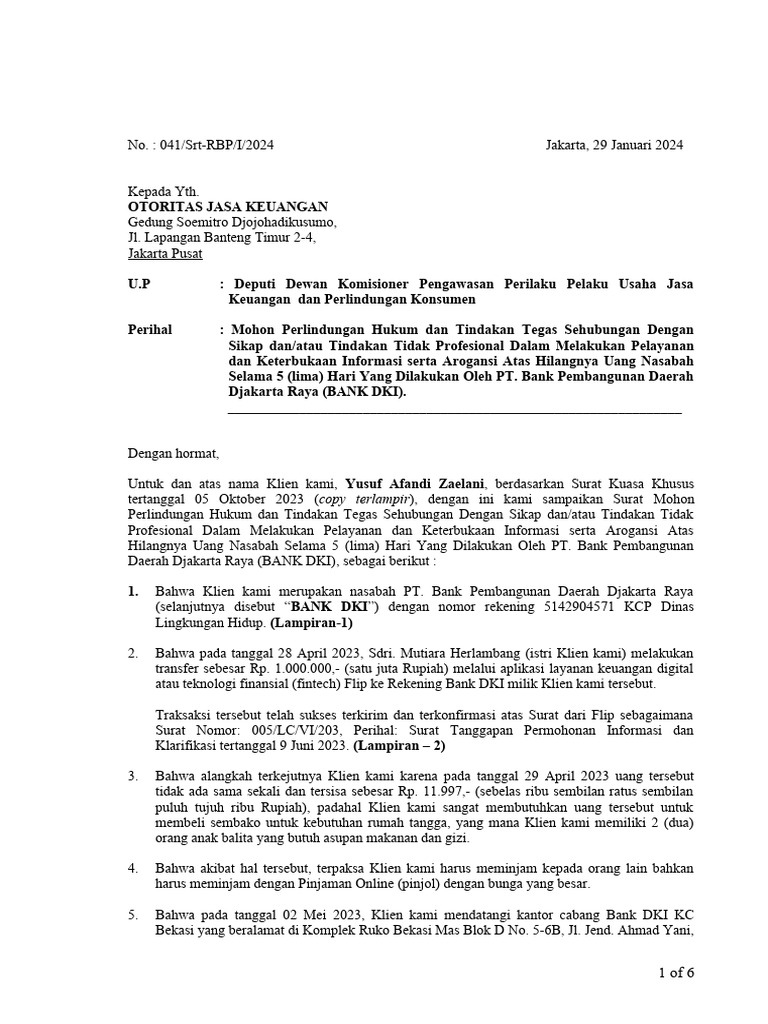 Surat Ke OJK | PDF