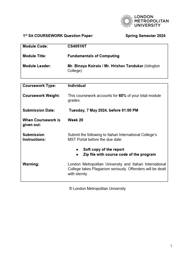 CS4051NTFundamentalsofComputing 159290 | PDF | Computer Program ...