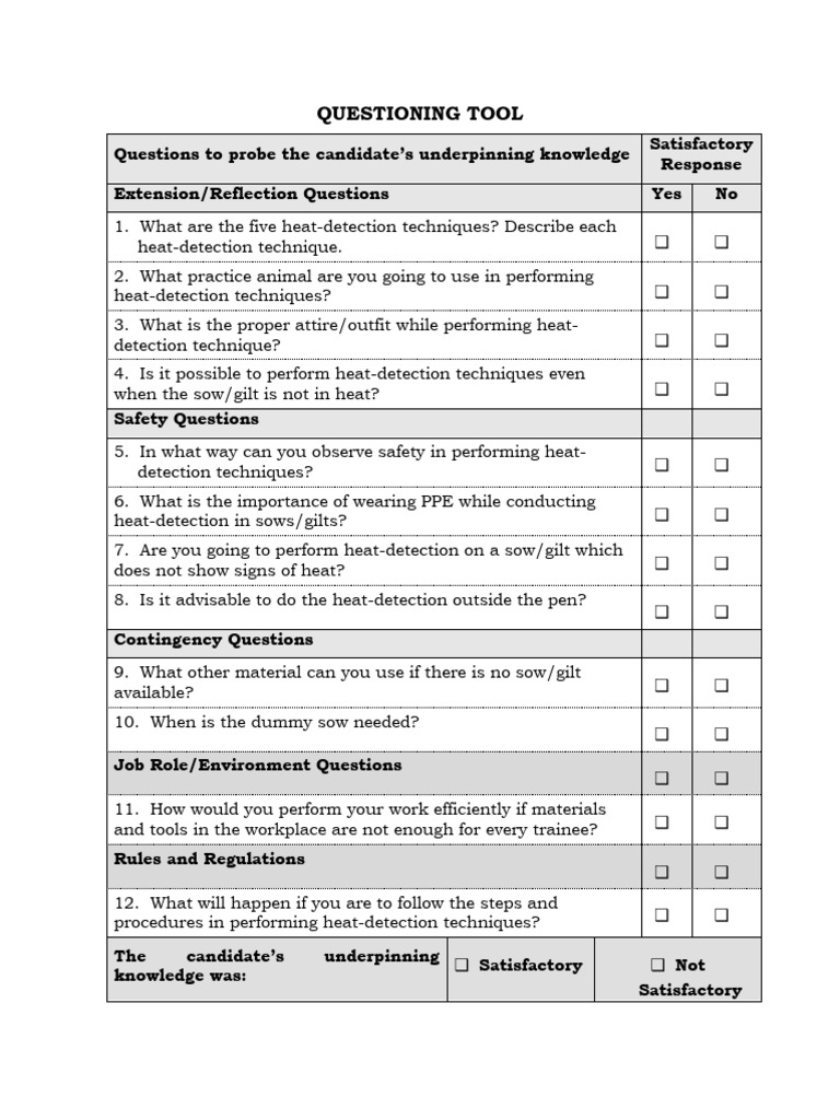 Oral Questioning Tool Model Answers | PDF | Personal Protective Equipment