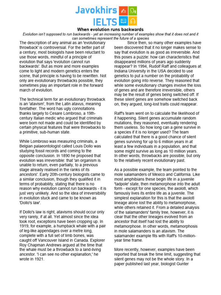 When Evolution Runs Backwards - Passage | PDF | Evolution | Biological ...