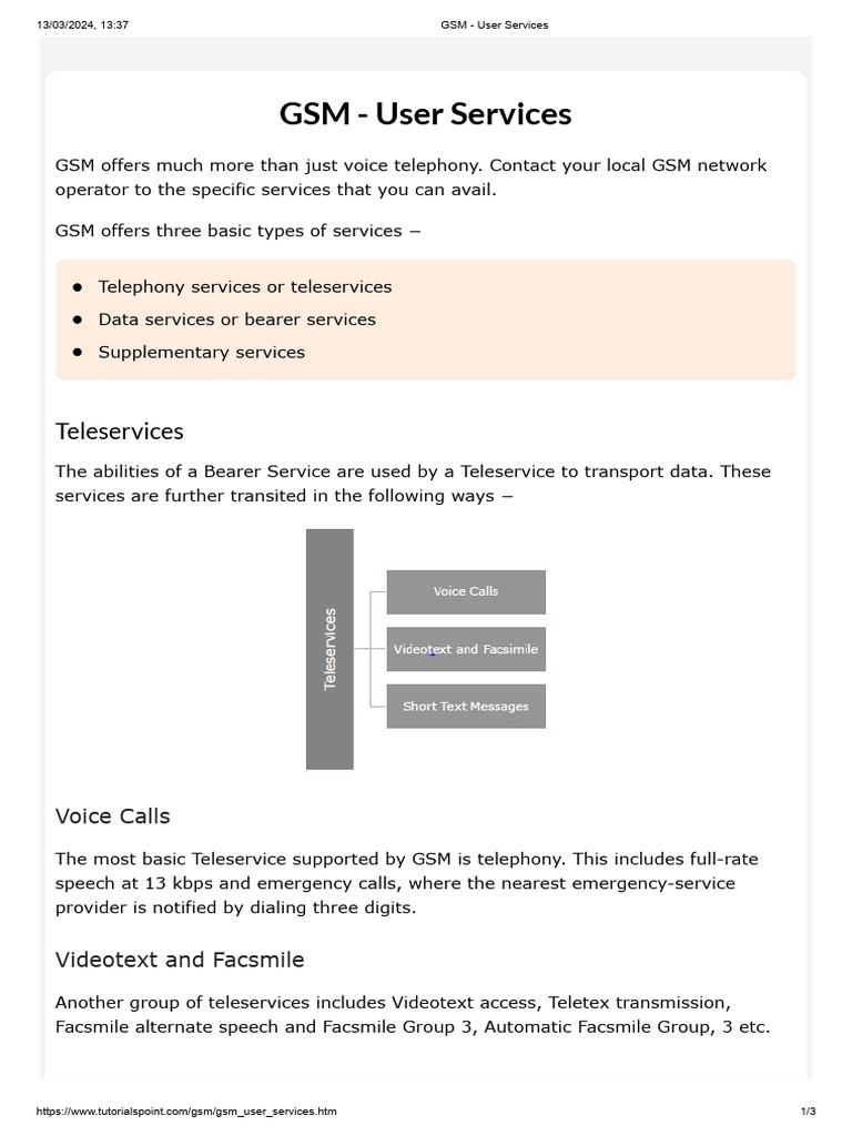 GSM - User Services | PDF | Gsm | General Packet Radio Service