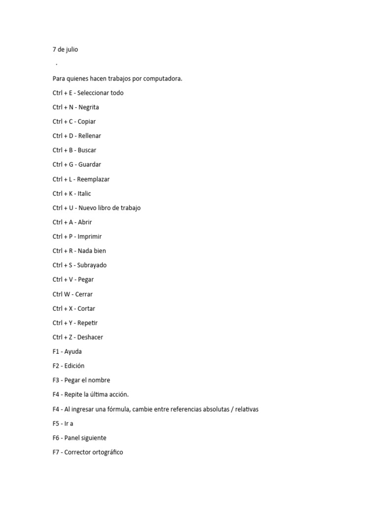 Atajos Windows | PDF | Ventana (informática) | Hoja de cálculo