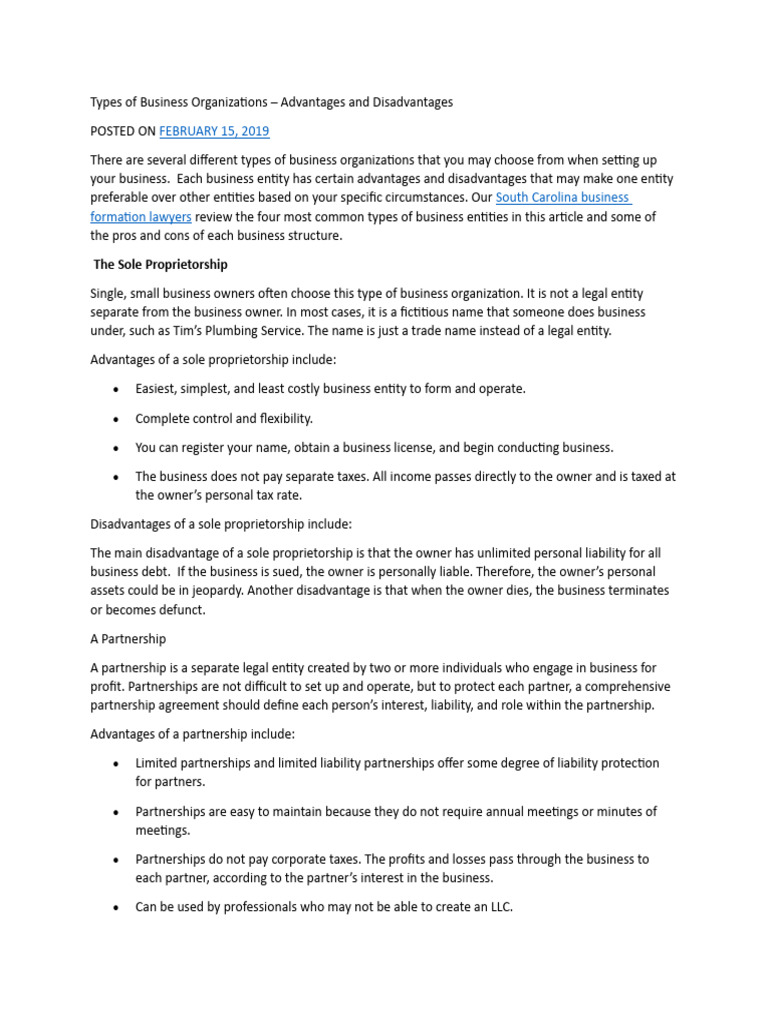 Advantages and Disadvantages of 3 Forms of Organization | PDF | Limited ...