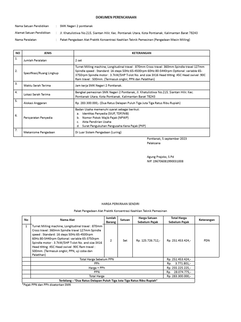 Dokumen Format Pengadaan Peralatan | PDF