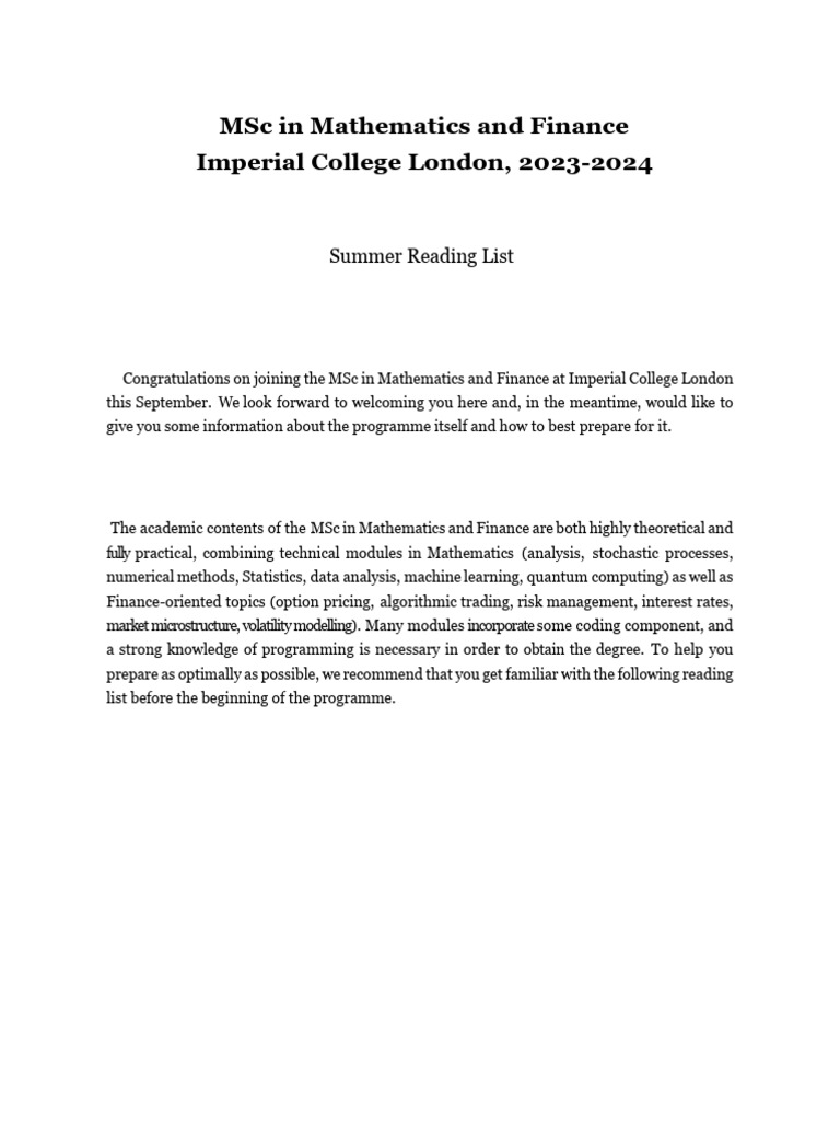 Pre Reading List | PDF | Mathematics | C++