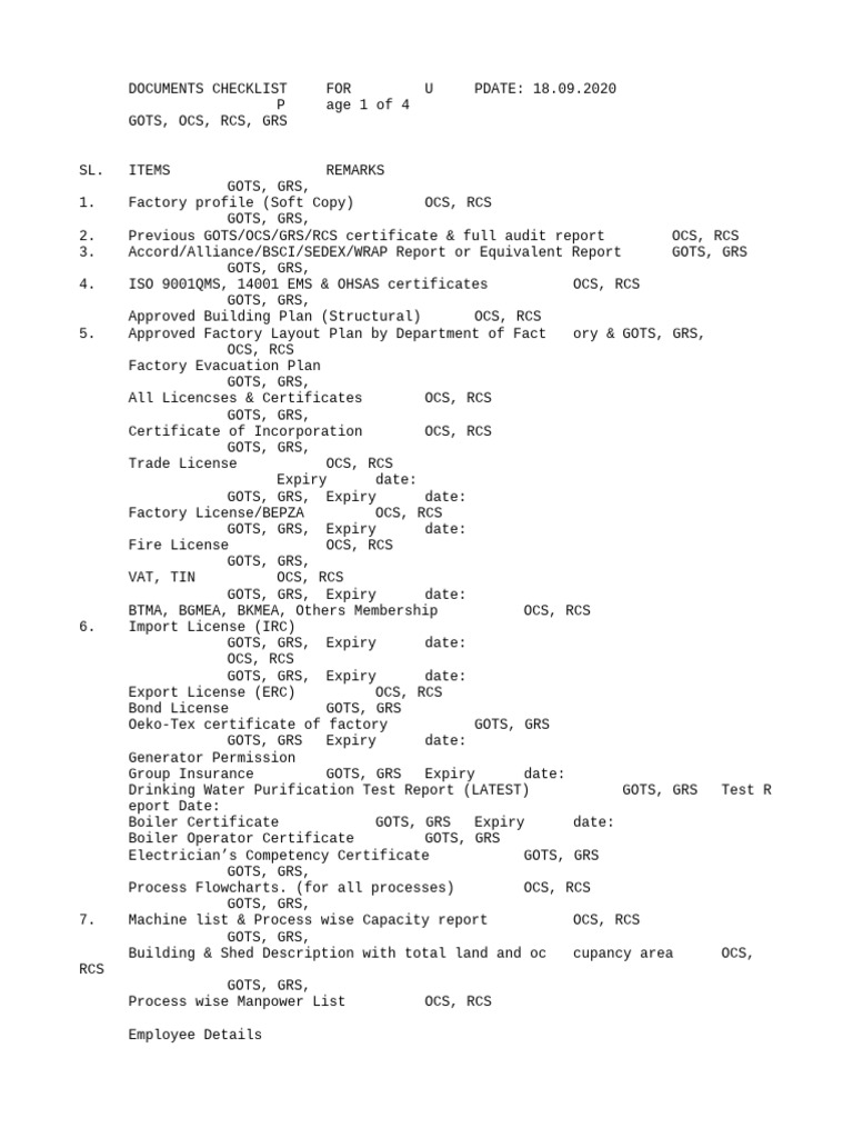 Checklist OCS | PDF | Labour Law | Employment