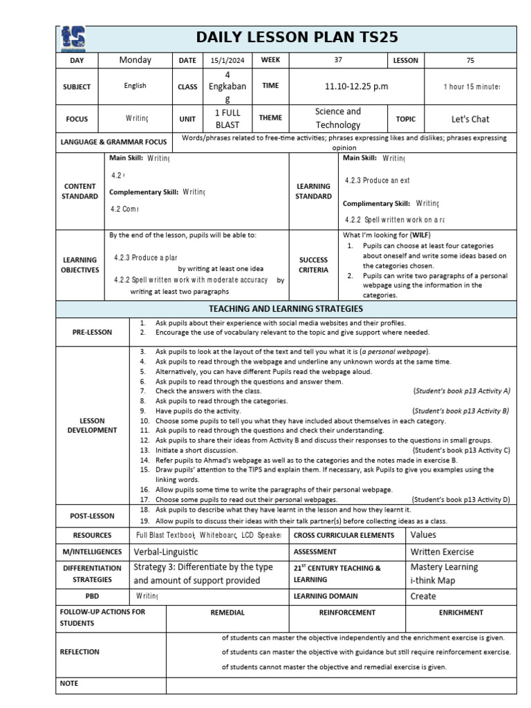 F4 Sample Lesson Plan | PDF | Lesson Plan | Learning