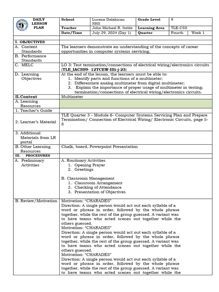 DLP-TLE-CSS9-July 28 Day1 | Download Free PDF | Voltage | Learning