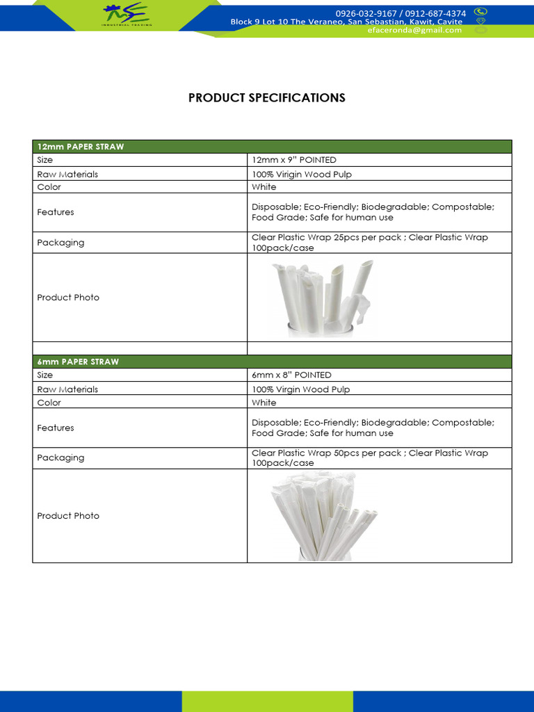 Paper Straw Product Specs | PDF