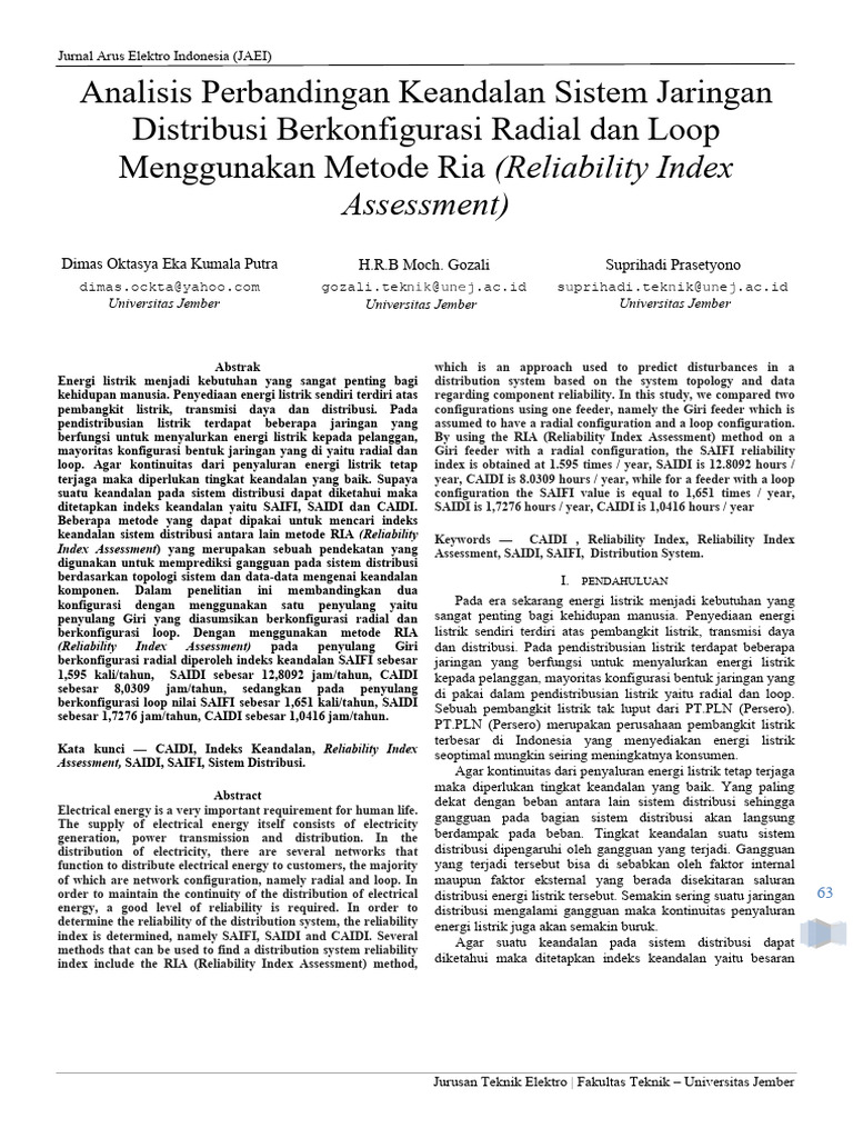 Analisis Perbandingan Keandalan Sistem Jaringan Distribusi Berkonfigurasi Radial Dan Loop ...