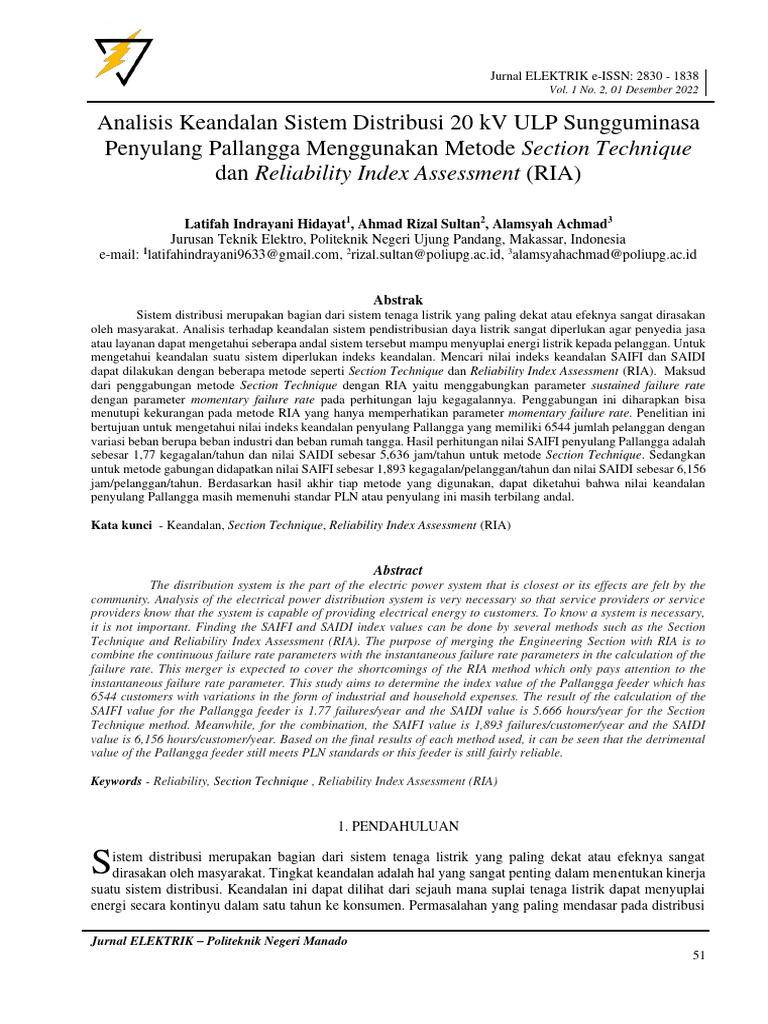 Analisis Keandalan Sistem Distribusi 20 KV YLP Sungguminasa Penyulang Pallangga Menggunakan ...