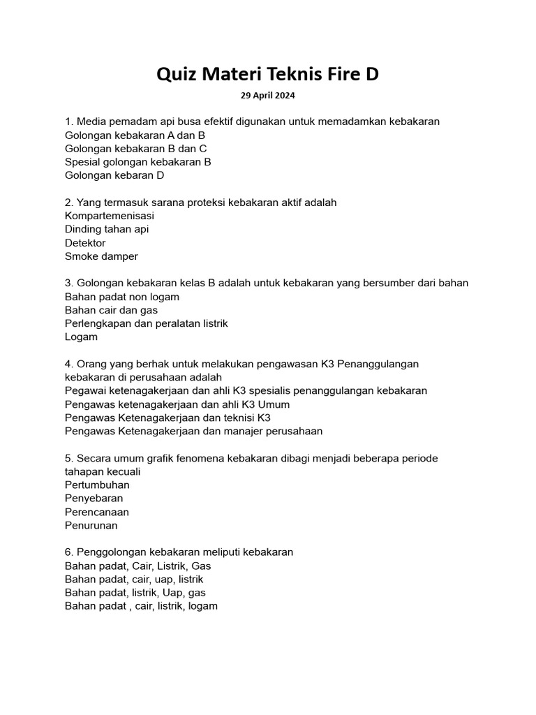 Soal Quis Klas D | PDF