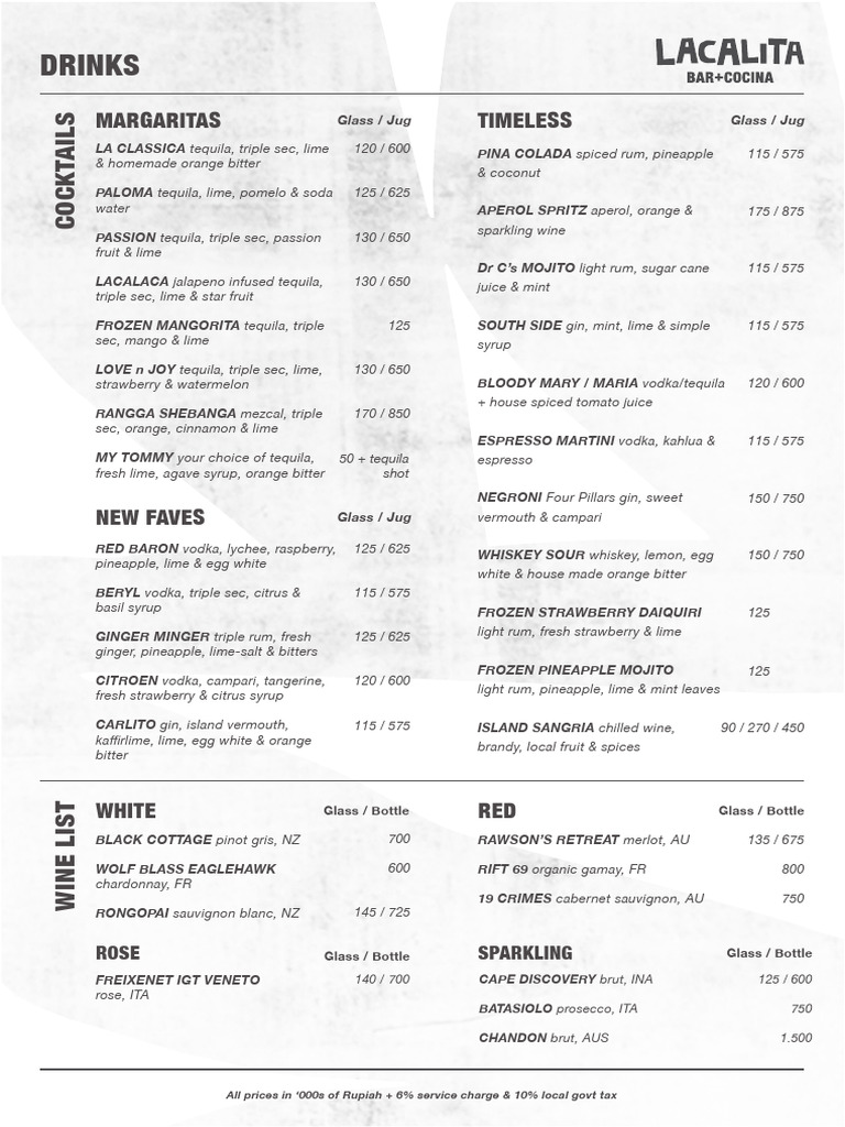 Menu Lacalita Drinks-1 | PDF | Drink | Alcoholic Drinks