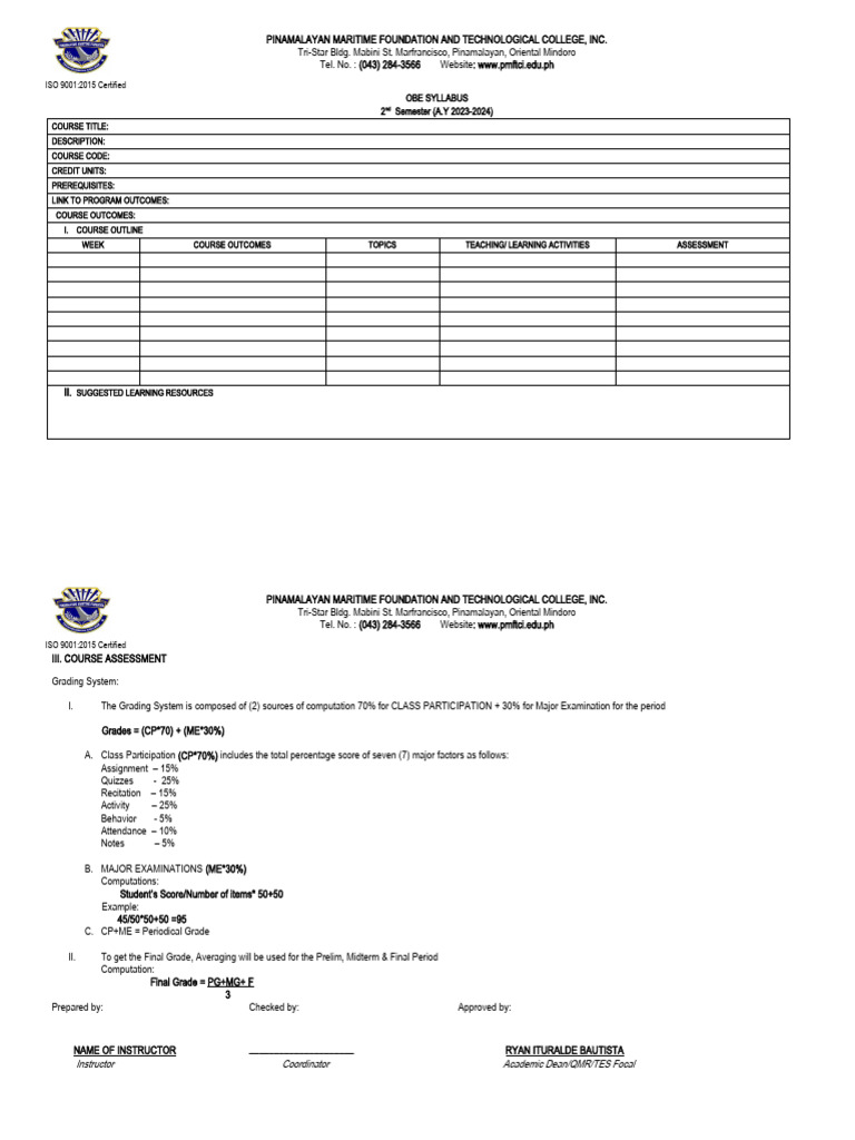 OBE SYLLABUS New Format | PDF | Behavior Modification | Learning