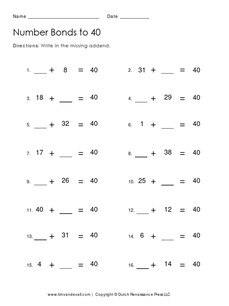 Number-bonds-to-40-worksheet-1 | PDF