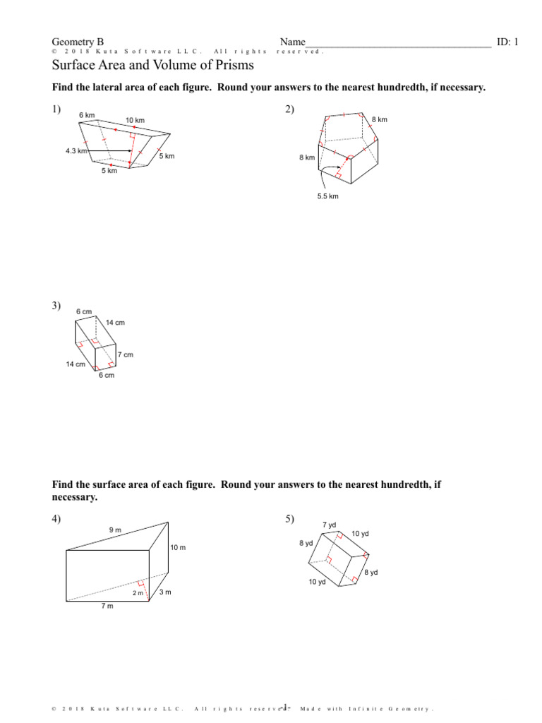 Surface Area and Volume of Prisms | PDF | Area | Geometry