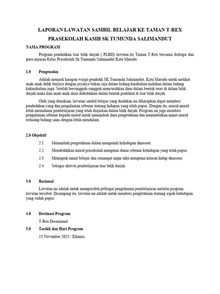Laporan Lawatan Sambil Belajar Ke Taman T | PDF