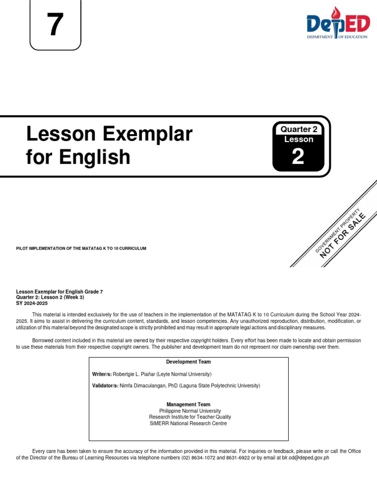 Q2 - LE - English 7 - Lesson 2 - Week 3 | PDF | Experience | Rubric ...