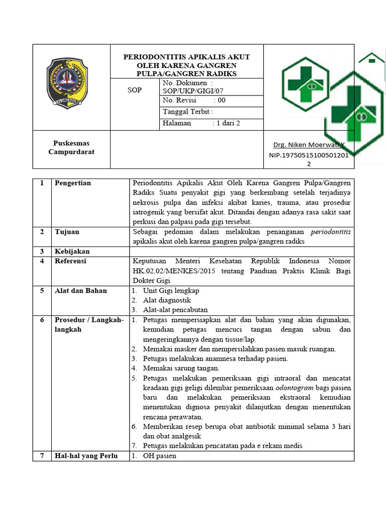 Periodontitis Apikalis Akut Oleh Karena Gangren Pulpa Atau Gangren ...