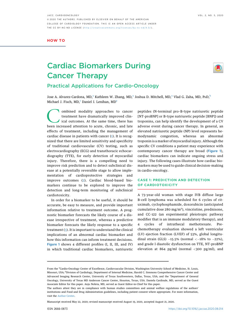 2020-Cardiac Biomarkers During Cancer Chemotx | PDF | Ejection Fraction ...