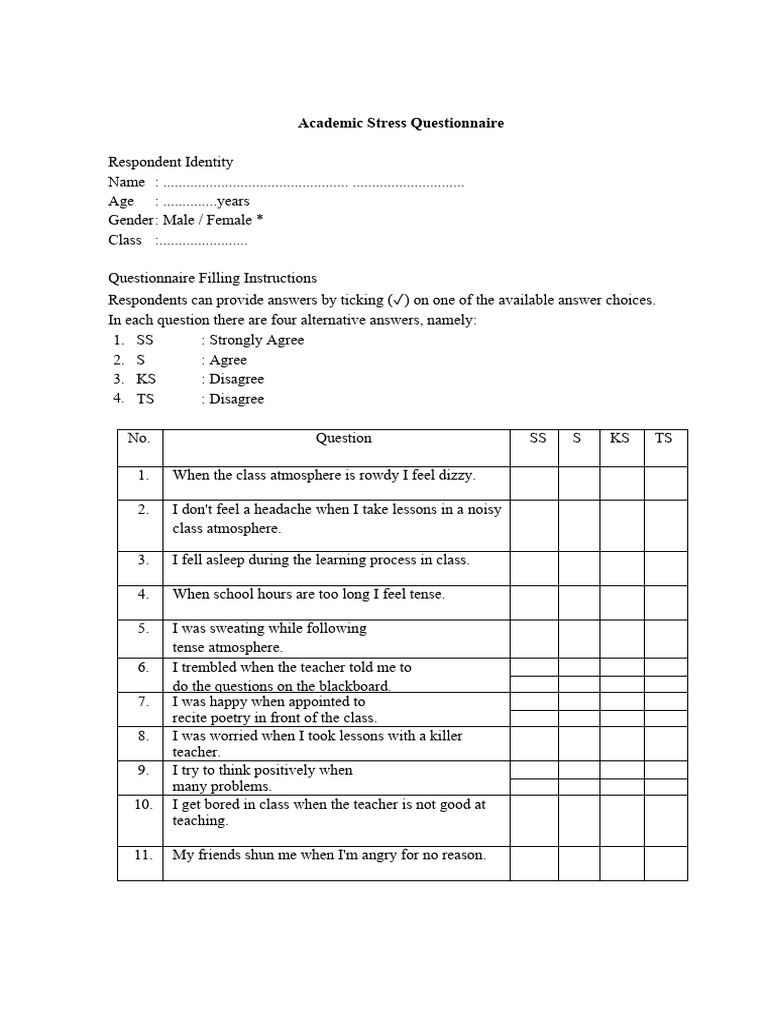 Academic Stress Questionnaire and SOP | PDF | Relaxation (Psychology ...