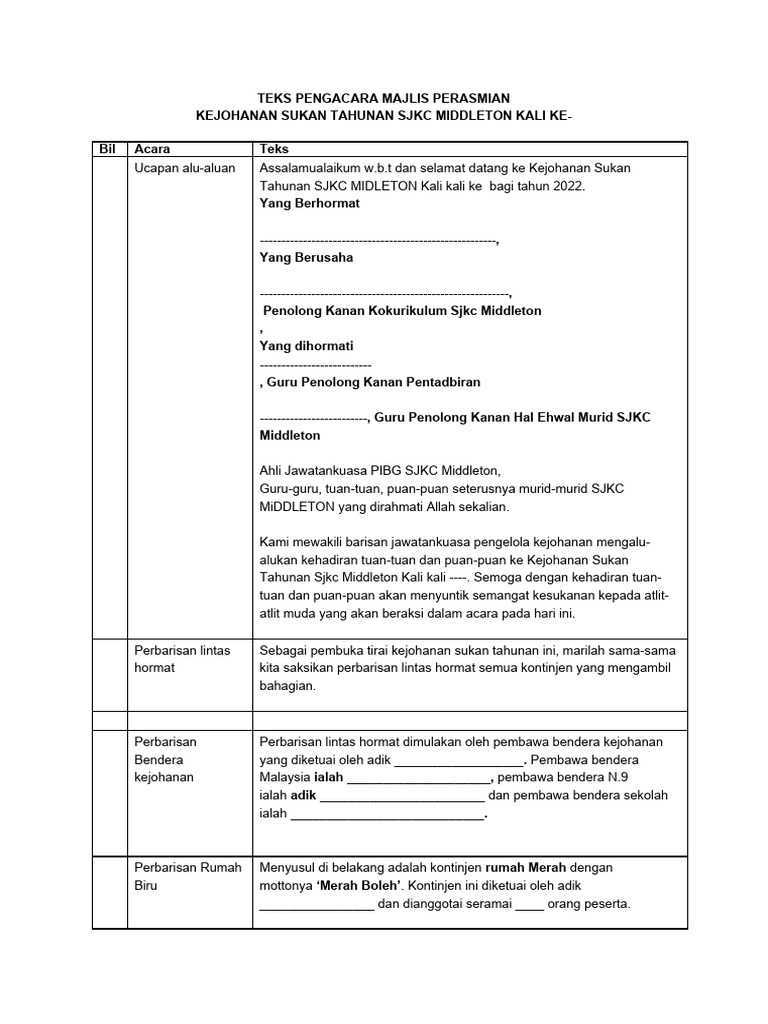 Teks MC Hari Sukan | PDF