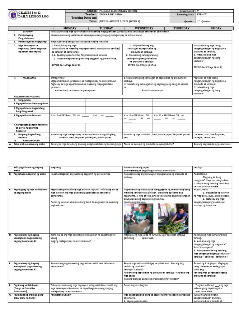 Grade 5 DLL EPP 5 ICT Week 1 | PDF