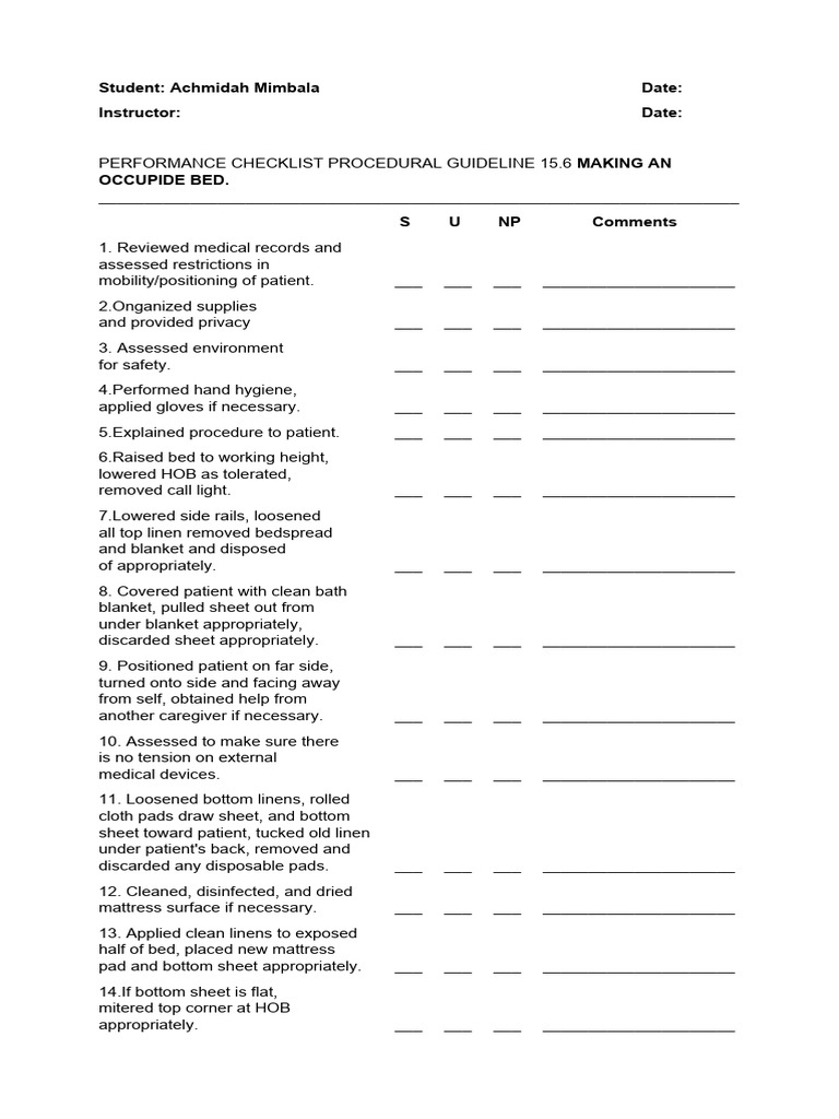Checklist Procedural Guideline | PDF | Bed | Mattress