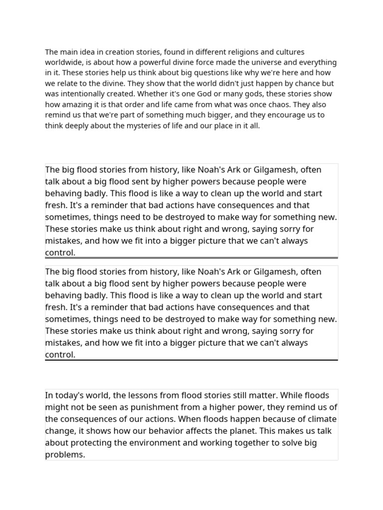 Creation and Flood Stories' Lessons | PDF | Genesis Flood Narrative ...