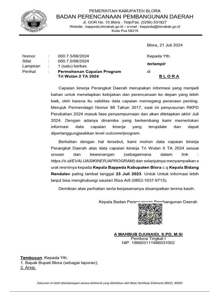 Surat Permohonan Capaian Program TW2 TA 2025 Srikandi | PDF