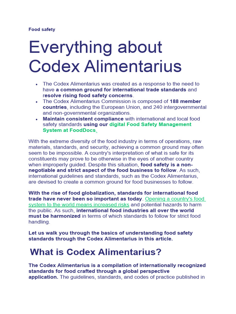ABOUT CODEX | PDF | Food Safety | Hazard Analysis And Critical Control ...