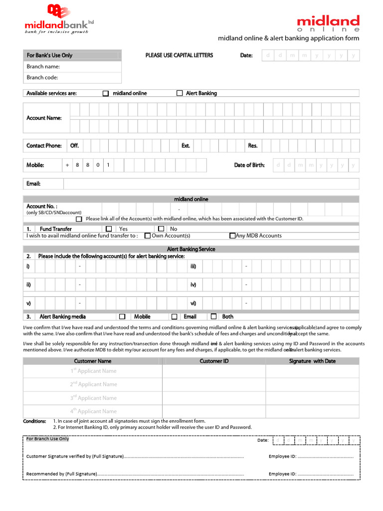 Midland Online & Alert Banking Form | PDF | Banks & Banking | Online ...