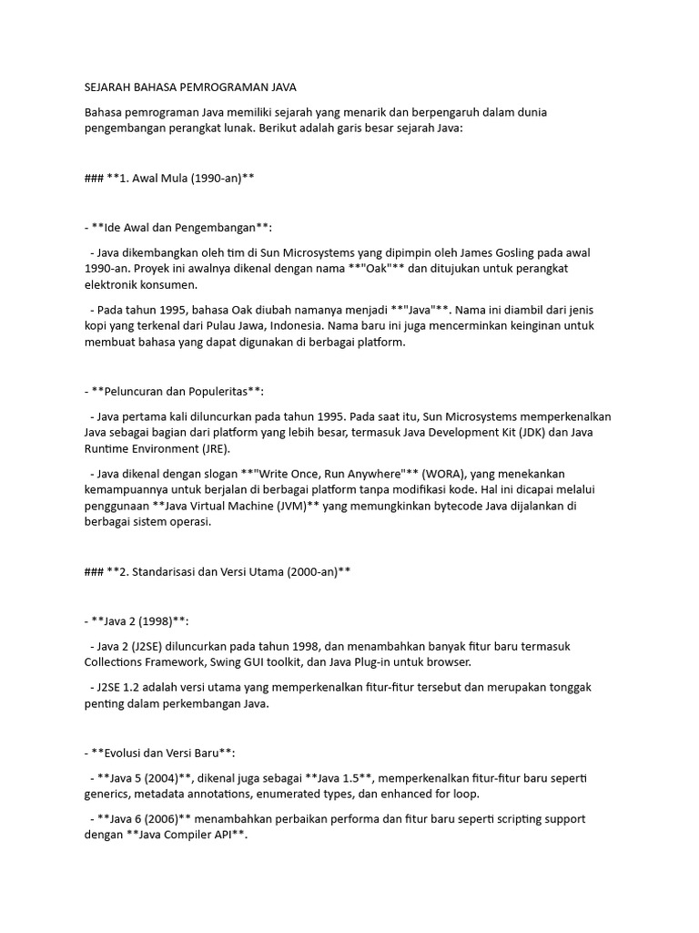 Sejarah Bahasa Pemrograman Java | PDF