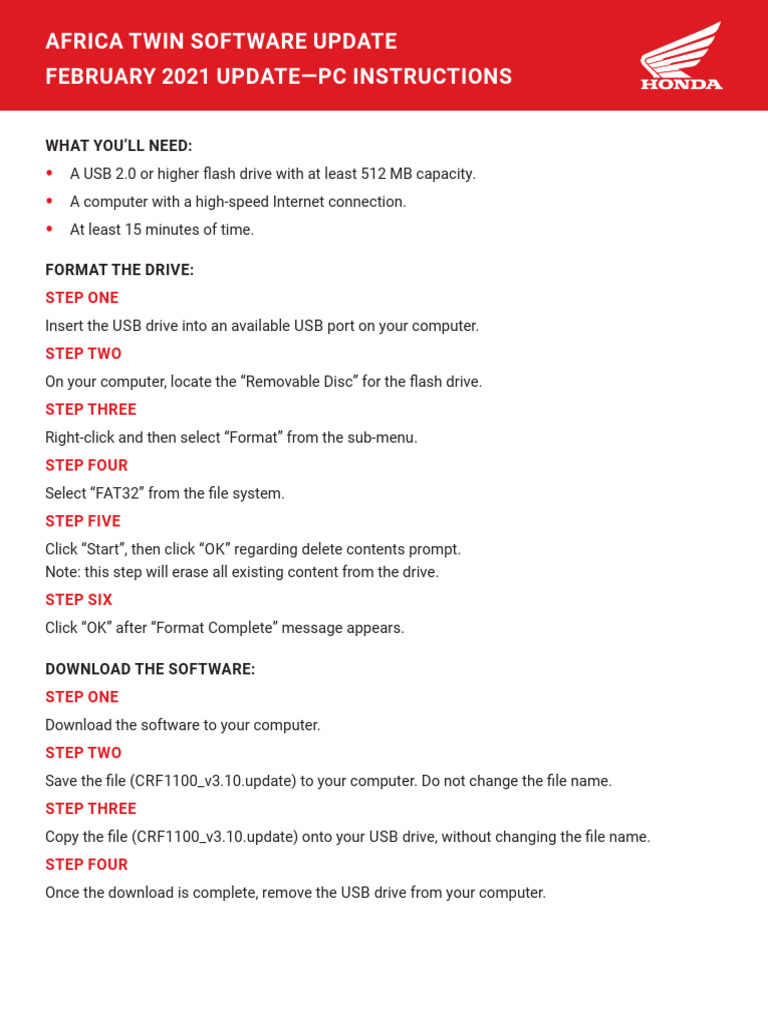 Africa Twin Software Update Guide | PDF | Usb Flash Drive | Usb