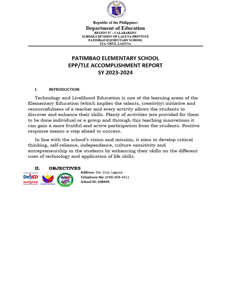 EPP Accomplishment Report 2023-2024 | PDF | Learning | Teaching