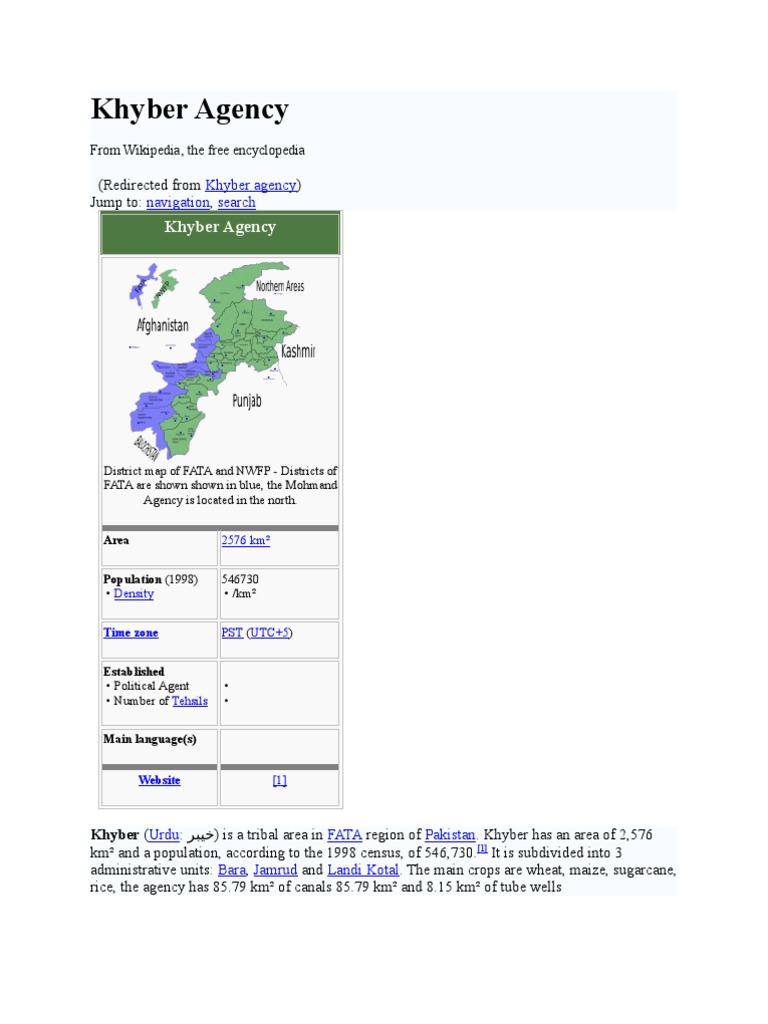 Khyber Agency | PDF | Federally Administered Tribal Areas | Khyber ...