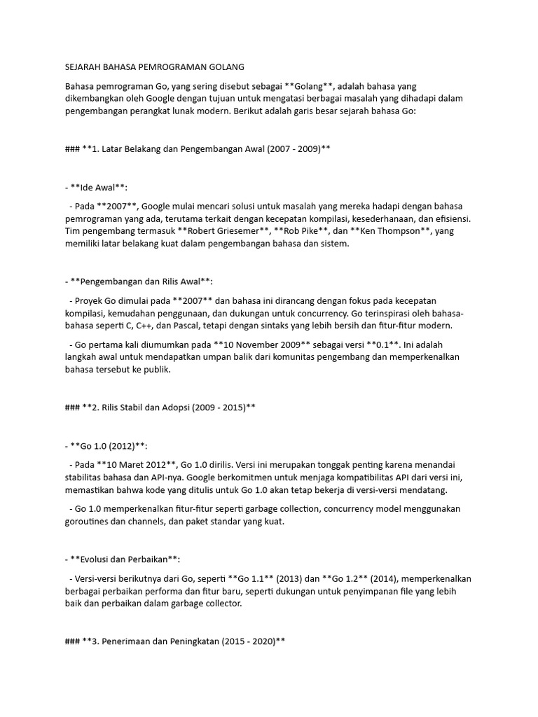 Sejarah Bahasa Pemrograman Golang | PDF | Komputer | Teknologi & Rekayasa
