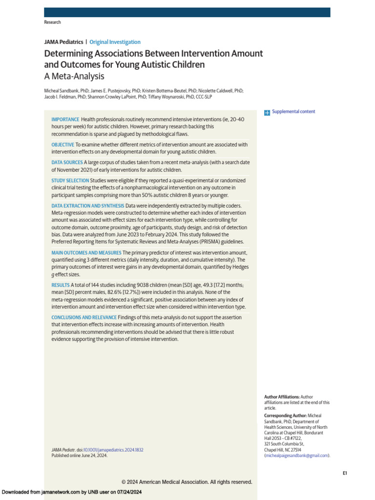 Determining Associations Between Intervention Amount and Outcomes For ...