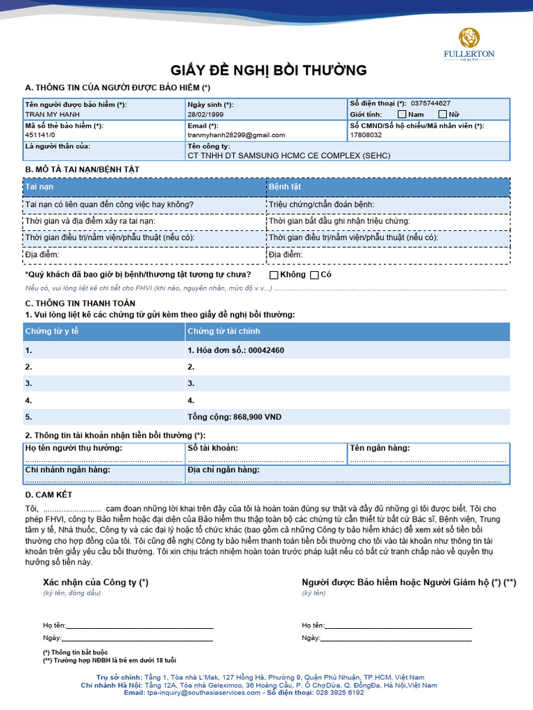 Fullerton Health VI - Claim Form | PDF
