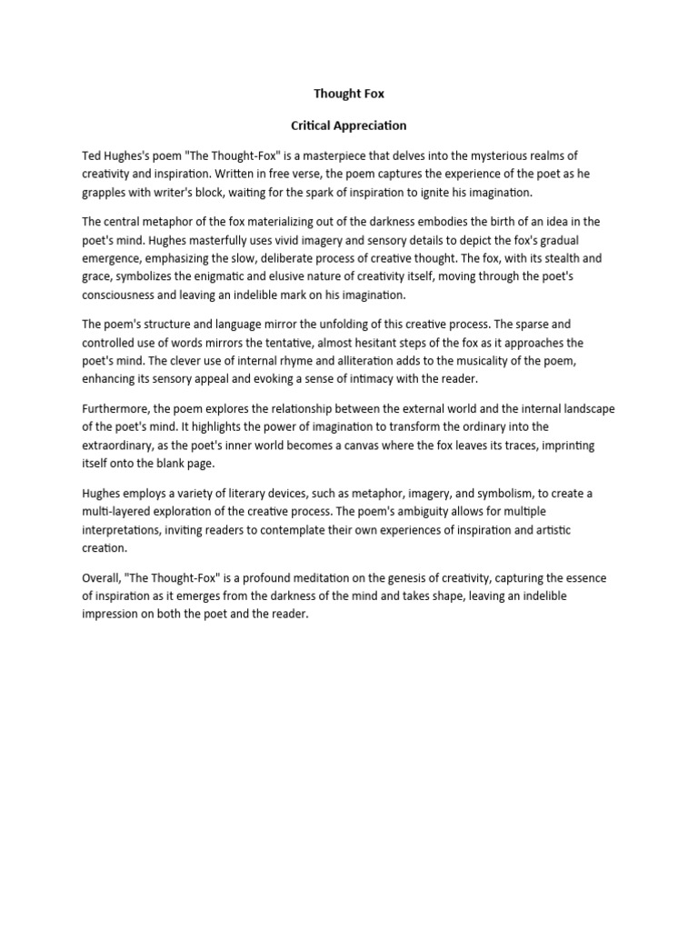 Thought Fox | PDF | General Fiction