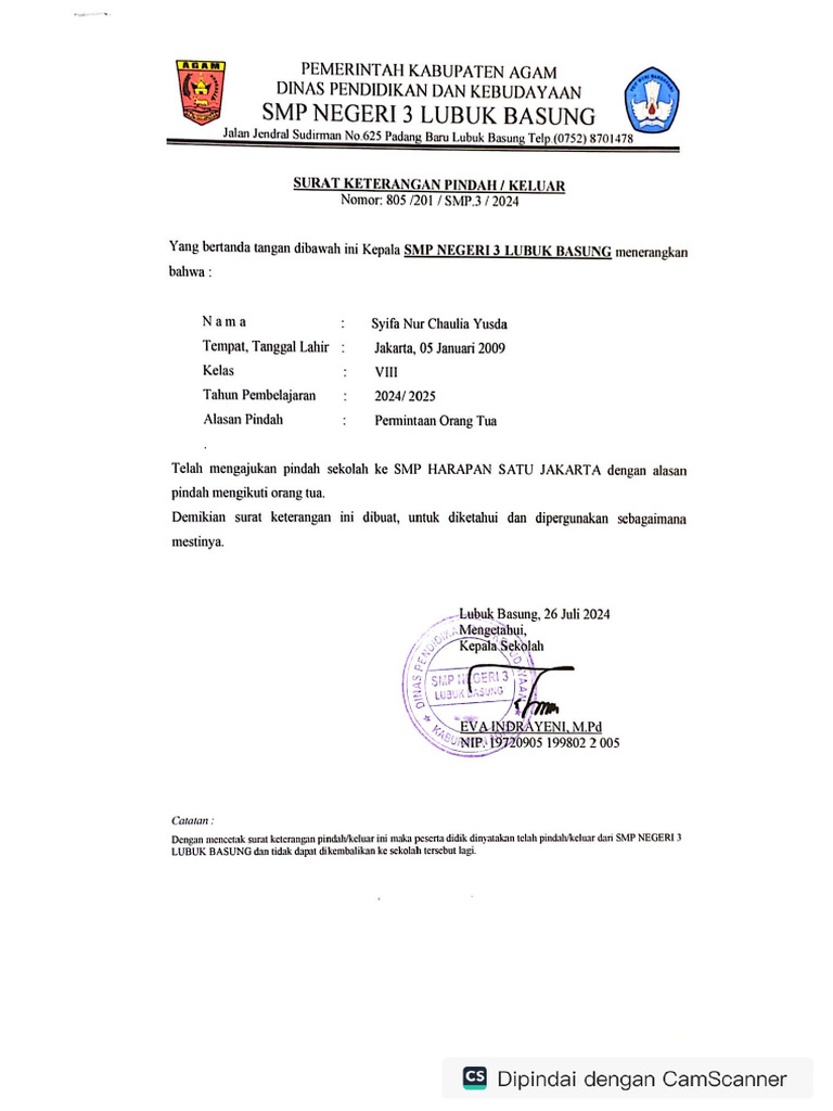 Surat Pindah Syifa | PDF