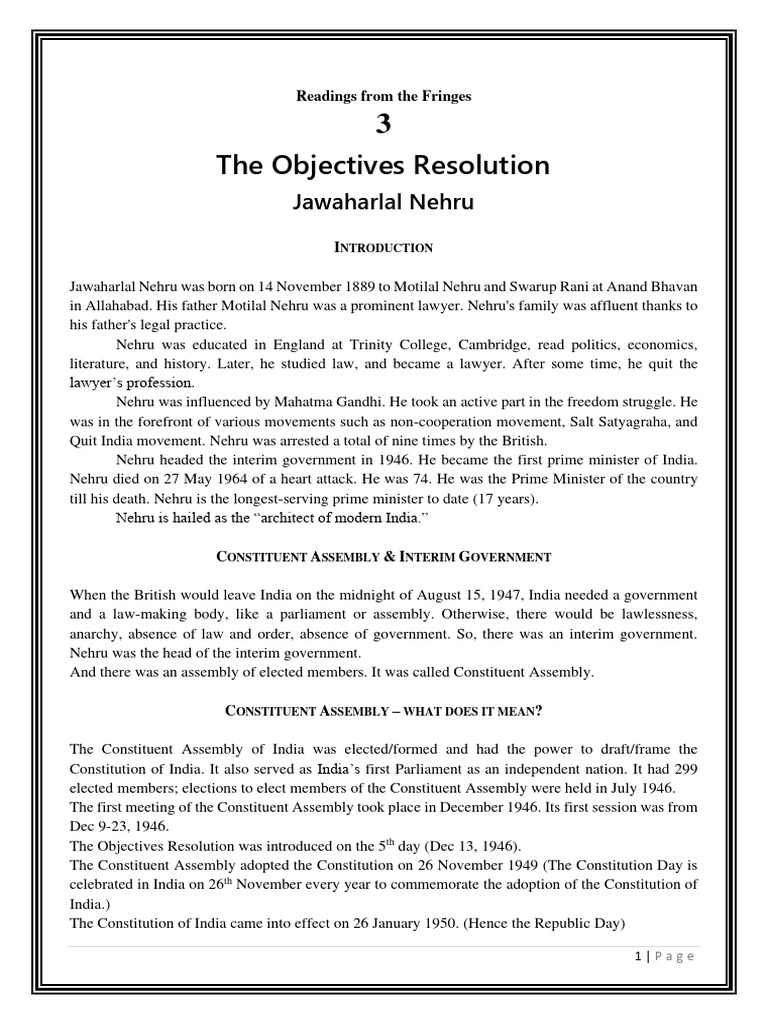 3.1.the Objectives Resolution SUMMARY | PDF | Jawaharlal Nehru | Government