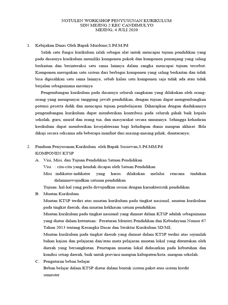 Notulen Workshop Penyusunan KSP | PDF