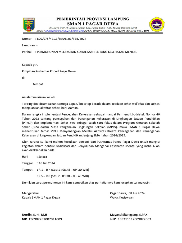 Surat Permohonan Ke Puskes Dan Polres | PDF