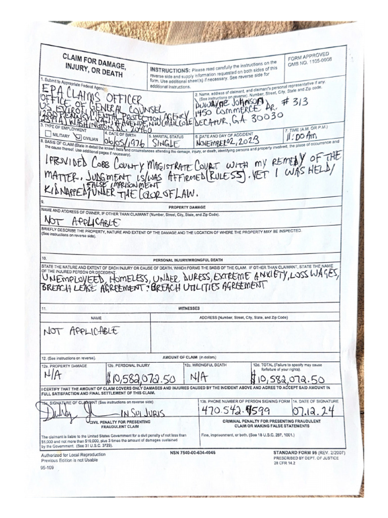 SF 95 Claim For Damage | PDF