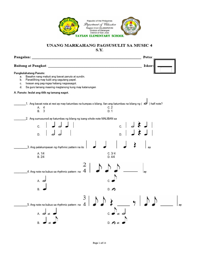 Grade 4 Mapeh Exam | PDF