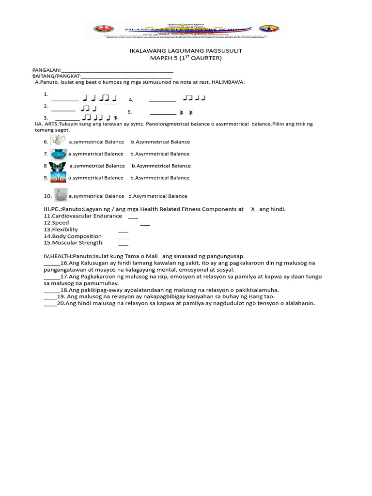 Grade 5 Exam Mapeh 2 | PDF