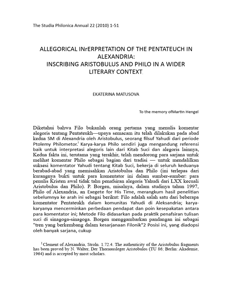 Allegorical Interpretation of The Pentateukh | PDF