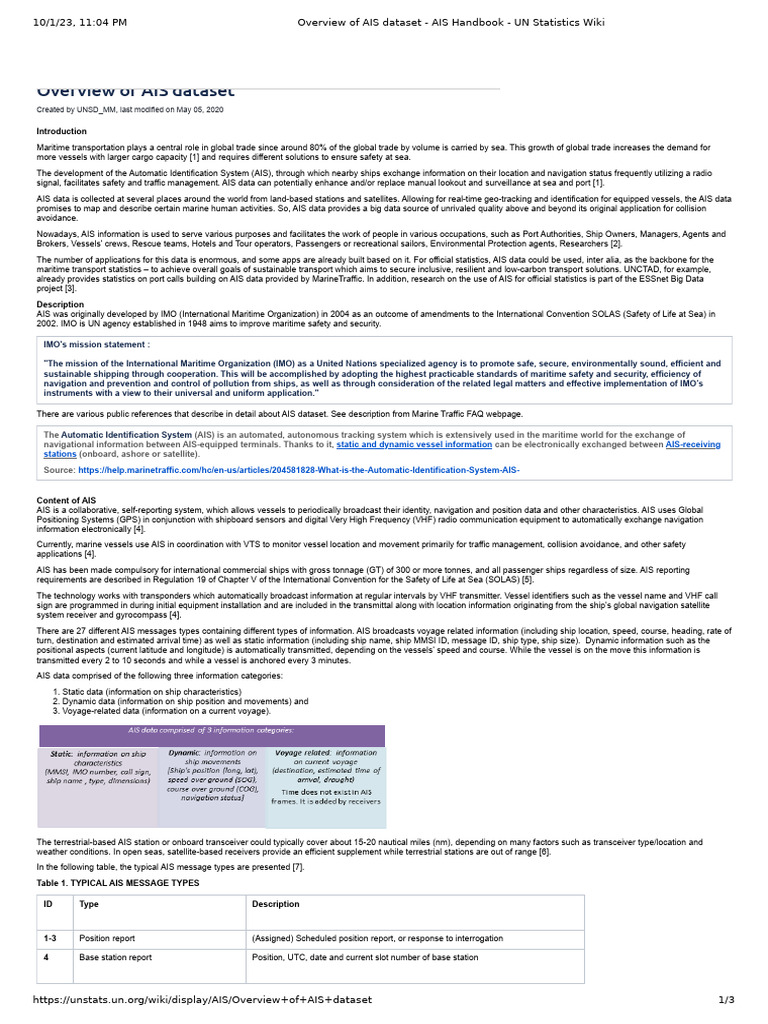 Overview of AIS Dataset - AIS Handbook - UN Statistics Wiki | PDF ...