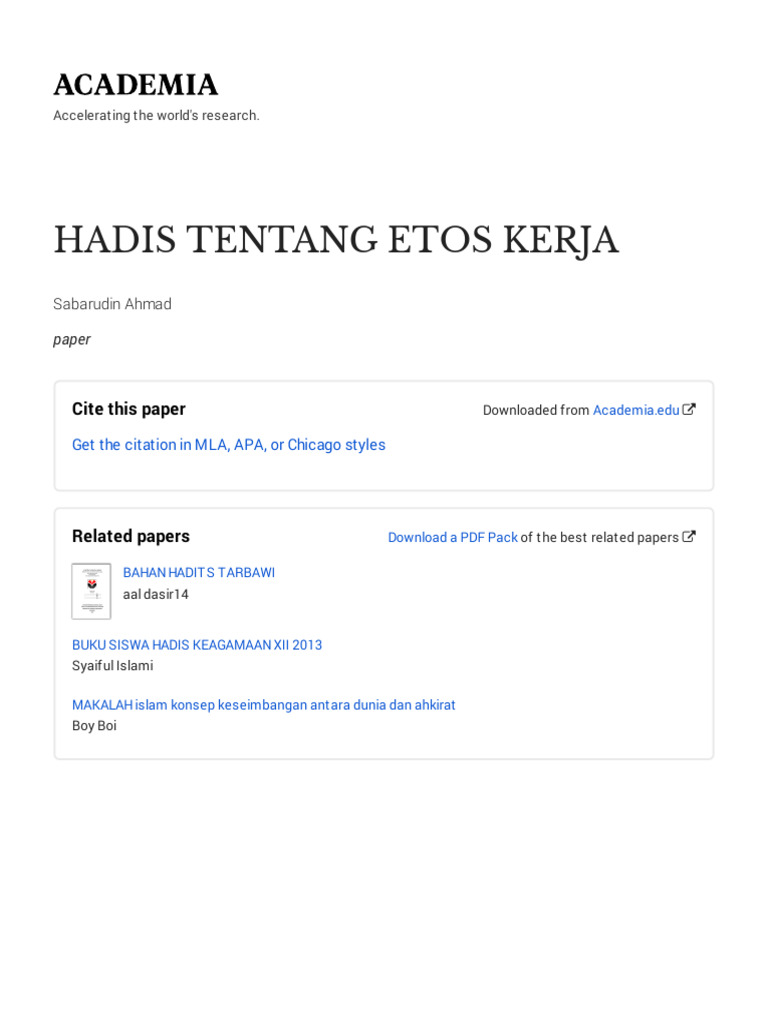 Hadis - Tentang - Etos - Kerja20200322 100251 Qe3qe1 With Cover Page v2 | PDF | Filsafat